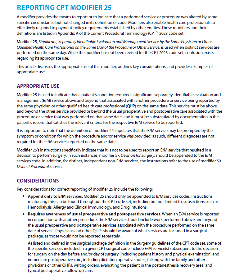 Reporting CPT Modifier 25