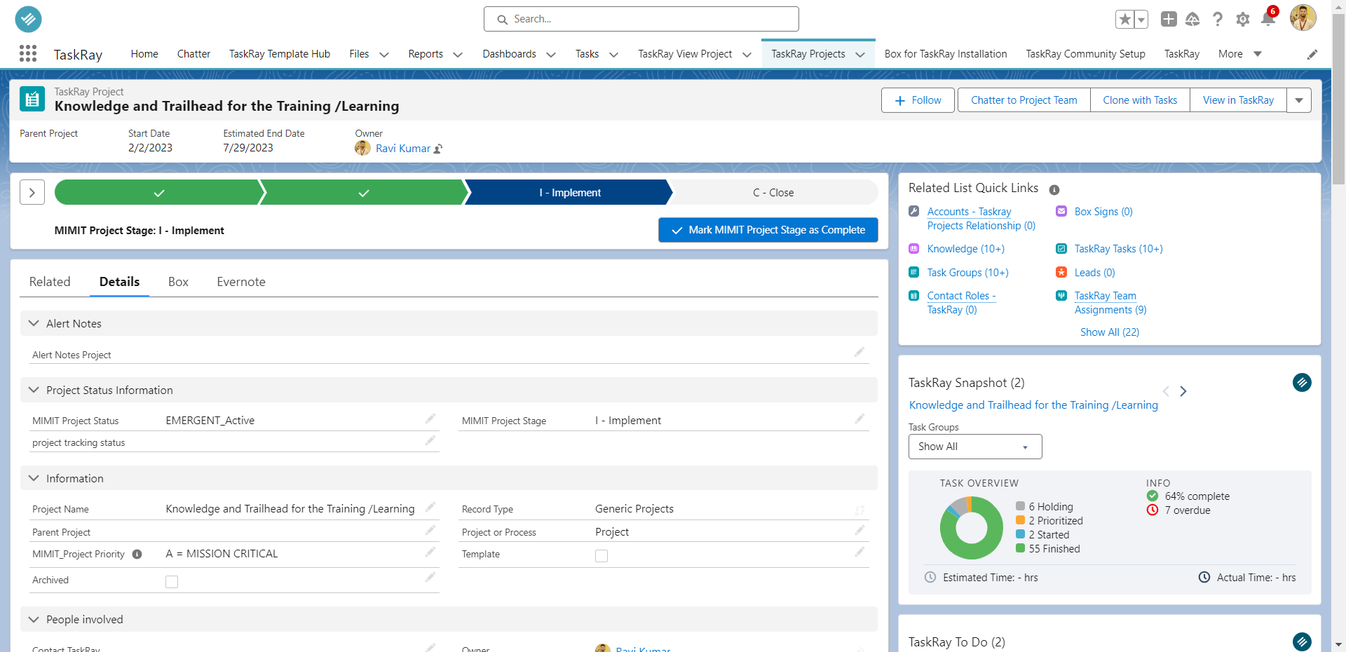 Taskray Project in Salesforce Tab View and How to Create the Task and Chatter.