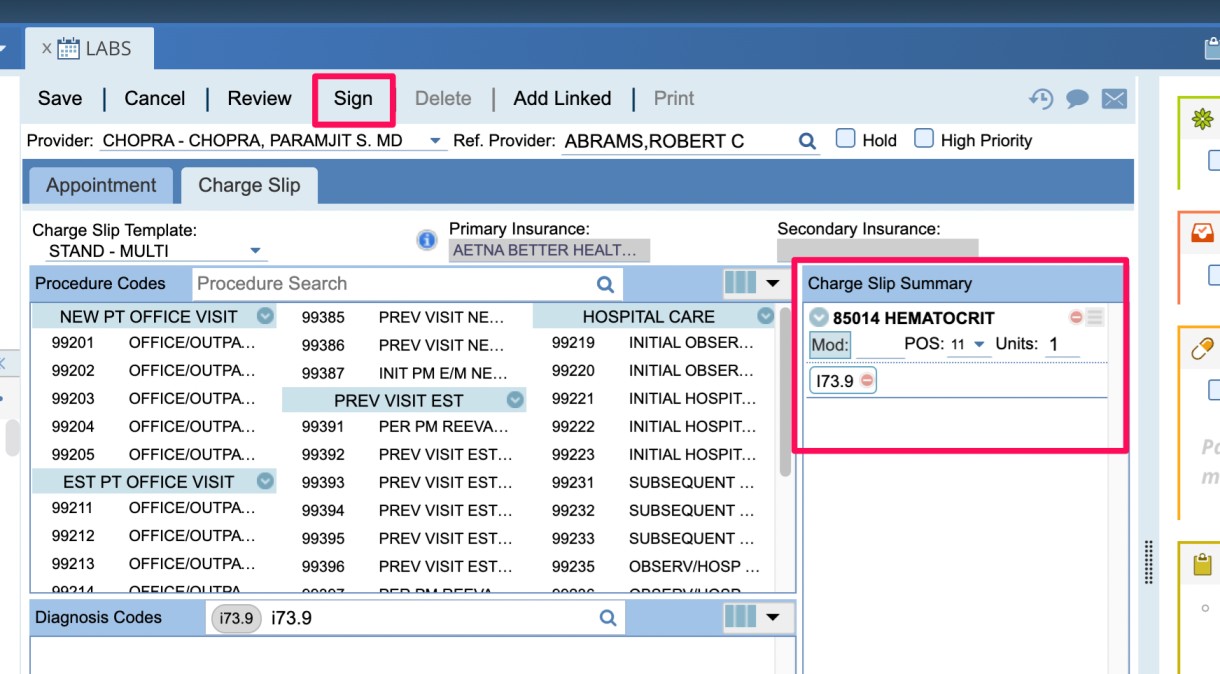 Workflow for Lab-Charge Slips in AdvancedMD